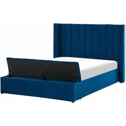 Beliani Polsterbett Marineblau 140 x 200 cm aus Samtstoff mit Stauraum Elegantes Doppelbett Modernes Design - Blau