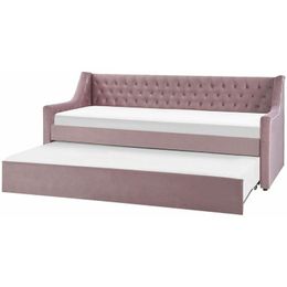 Beliani Tagesbett Rosa Samtstoff 90 x 200 cm Ausziehbar Mit Lattenrost Nieten Modern Glamour