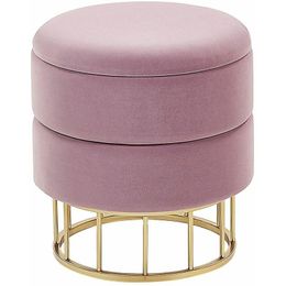 Beliani Pouf Rosa/Gold 42 cm Höhe mit Stauraum Samtstoff goldener Unterteil runde Form Wohnzimmer Schlafzimmer Flur Modern