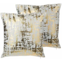 Beliani - Dekokissen Gold 2er Set Baumwolle 45 x 45 cm Wohnzimmer Salon Schlafzimmer - Weiß