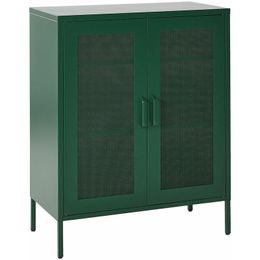 Beliani Schrank Grün Metall 80 x 40 x 102 cm mit 2 durchsichtigen Türen 2 Regalböden 2 Griffen Flur Schlafzimmer Küche Wohnzimmer - Grün