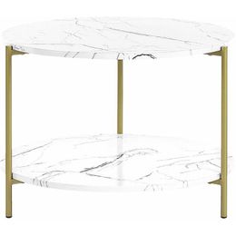 Beliani - Couchtisch Weiß MDF-Platte Marmor Optik Rund 60 cm mit Goldenem Metallgestell Ablage Modern Glamour Stil Sofatisch für Wohnzimmer Salon