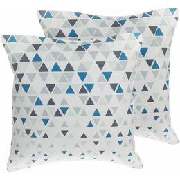 Beliani - Dekokissen Blau/Grau Polsterbezug 2er Set 45 x 45 cm Dreieckmotiv Wohnzimmer Salon Schlafzimmer - Weiß