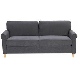 Beliani - Sofa 3-Sitzer Wohnzimmer Grau Samtstoff 100% Polyester Retro Trendy Modern - Heller Holzfarbton