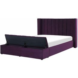 Beliani Polsterbett Violett 140 x 200 cm aus Samtstoff mit Stauraum Elegantes Doppelbett Modernes Design - Violett