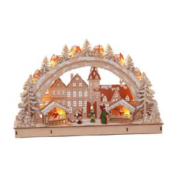 Spetebo Led Holz Schwibbogen Weihnachtsmarkt - 45 x 28 cm - Lichterbogen Weihnachten Advent Winter Tisch und Fenster Deko