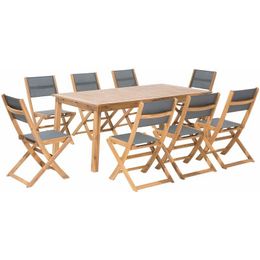 Beliani Gartenmöbel Set 9-Teilig Hellbraun Akazienholz Ausziehtisch Rechteckig 180/240x100 cm mit 8 Stühlen Modern Terrasse Outdoor Möbel Ausstattung - Grau