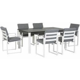 Beliani Gartenmöbel Set Grau / Weiß Dunkelgrau Aluminium 6-Sitzer Terrasse Outdoor Modern - Weiß