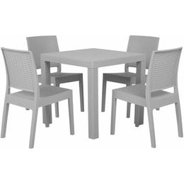 Beliani Gartenmöbel 4er Set Hellgrau Tisch mit quadratischer Form 80 x 80 cm in Rattanoptik Modern - Grau