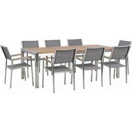 Beliani Gartenmöbel Set Eukalyptusholz Edelstahl Tisch 220 cm 8 Stühle Grau Terrasse Outdoor Modern Garten Terrasse - Silber