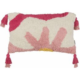 Beliani - Dekokissen Rosa / Cremeweiß aus Baumwolle Getuftet 30 x 50 cm Rechteckig mit Blumen Motiv Quasten für Sofa Bett Couch Wohnzimmer