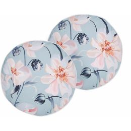 Beliani - 2er Set Gartenkissen Blau Polyester Blumenmuster ⌀ 40 cm Moderne Dekoration für den Außenbereich Wasserbeständig