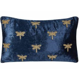 Beliani - Dekorativen Kissen Marineblauer Samt 30 x 50 cm Tiermuster Libellenmotiv Modern Glamour Wohnzimmer Schlafzimmer Kissen - Blau
