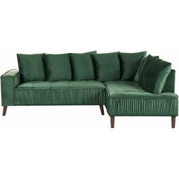 Beliani Ecksofa Grün Samt Linksseitig 3-Sitzer Sofa mit Vielen Kissen Metallfüßen Glamour Modern Wohnzimmer Büro Arbeitszimmer Wohnküche Esszimmer