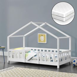 Kinderbett Treviolo 70x140 cm mit Kaltschaummatratze und Gitter Weiß [en.casa] Weiß