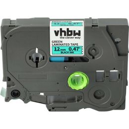 vhbw 1x Schriftband-Kassette kompatibel mit Brother PT H107B, H108, H108GT, H300, H110BK, H200, H105VP, H110 Etiketten-Drucker 12mm Schwarz auf Grün
