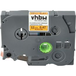 vhbw - 1x Schriftband-Kassette kompatibel mit Brother pt 1000, 1000BM, 1000BTS, 1000-Serie, 1005BTS Etiketten-Drucker 12mm Schwarz auf Neon-Orange