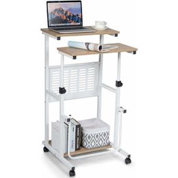 Costway - Schreibtisch höhenverstellbar 68-98 cm, Laptoptisch auf Rollen, mit Fussstütze für Zuhause & Büro