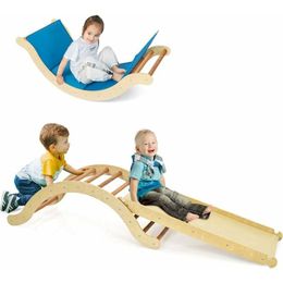 Costway 4 in 1 Kinder Kletterleiter Set mit umkehrbarer Rampe, zum Klettern und Rutschen, Holz Kletterbogen Kletterdreieck,Kleinkinderrutsche Leiter-Spielset