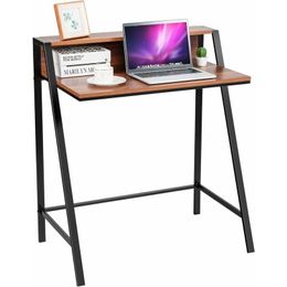 Costway Schreibtisch 2-stoeckig, Computertisch mit stabilem Metallrahmen, Arbeitstisch Walnuss, Buerotisch, PC-Tisch fuers Wohnzimmer, Arbeitszimmer, Buero