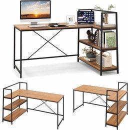 Costway Schreibtisch mit Regalen, Computertisch L-förmig, Eckschreibtisch Bürotisch PC-Tisch Holz, Arbeitstisch Metallgestell, für Home Office, Büro,