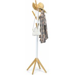 Costway Garderobenständer mit 6 Haken, Jackenständer aus Bambus, Kleiderständer in Baumform, Garderobe für Kleidung, Jacken, Hüte, Taschen, 179 cm Höhe
