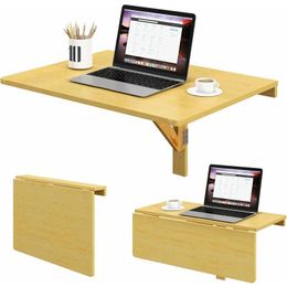 Costway Wandmontierter Klapptisch, 80 x 60 cm, klappbarer Wandtisch, platzsparender Küchentisch Wandklapptisch für Küche Esszimmer Arbeitszimmer (Natur)