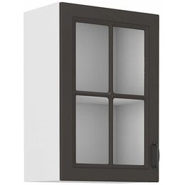 Glashängeschrank 40 cm Stilo Grau Küchenzeile Küchenblock Landhaus Einbauküche