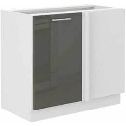 Lara Eckunterschrank 105 cm Grau Glanz + Weiß matt Küchenzeile Küchenblock Küche