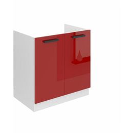 Unterschrank Küche, Spülenunterschrank 80 cm Breite. sdz Küchenunterschrank ohne Arbeitsplatte. Spülenschrank mit 2 Türen, Rot Hochglanz - Belini