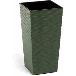 siena GARDEN - Pflanzgefäß eco Nizza, grün, 25 x 25 x 46,5 cm Kunststoffgefäß mit Holzfaseranteil und Einsatz