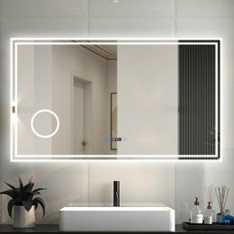 Duschparadies-de - led Badspiegel mit Beleuchtung Badezimmer Spiegel mit Uhr 3 Lichtfarbe 3x Vergrößerungsspiegel Beschlagfrei Speicherfunktion