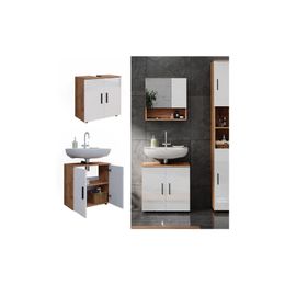 VICCO Waschtischunterschrank Waschbeckenunterschrank Irma Eiche Weiß Hochglanz modern 60x59 cm Badezimmer Schrank Badschrank Badkommode Badmöbel 2 Türen