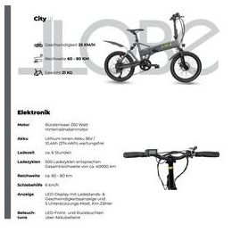 Llobe E-Bike Faltrad City III 20 Zoll RH 37cm 7-Gang 374 Wh grau