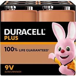 Duracell Batterie Alkaline, E-Block, 6LR61, 9V, Plus, Extra Life, Retail Blister (4-Pack)