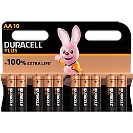 Duracell Batterie Alkaline, Mignon, AA, LR06, 1.5V, Plus, Extra Life, Retail Blister (10-Pack)