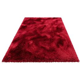 Hochflor-Teppich Lasse, Mikrofaser Teppich, LEONIQUE, rechteckig, Höhe: 76 mm, Shaggy-Look, meliertes Garn, Wohnzimmer, Schlafzimmer, Kinderzimmer, rot