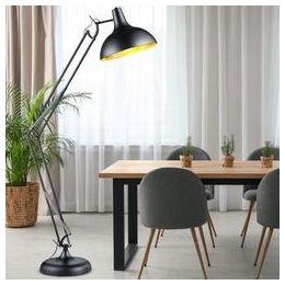 Stehlampe Wohnzimmer Gelenkleuchte Deckenfluter Stehleuchte schwarz gold mit Fußschalter, Metall, beweglich, 1x E27, BxTxH 38x75x180 cm