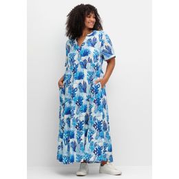 sheego Große Größen: Maxikleid in Kaskadenform, mit maritimem Print, weiß gemustert, Gr.50