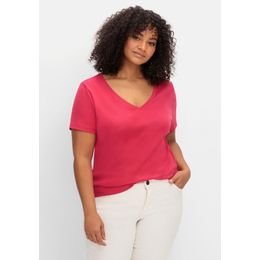 sheego Große Größen: T-Shirt mit V-Ausschnitt, magenta, Gr.48/50