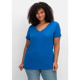 sheego Große Größen: T-Shirt mit V-Ausschnitt, kobalt, Gr.56/58