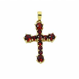 Adelia´s Kette mit Anhänger ADELIA´S "333 Gold Kreuz Granat" Halsketten Gr. Gelbgold 333, rot (rot> <) Damen Ketten mit Anhänger