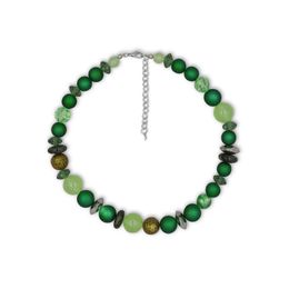 Collier Firetti "verschiedene Grüntöne, modern" Halsketten Gr. Metall-Perlen, Länge: 54,5 cm, bunt (metallfarben, grün> <metallfarben, grün) Damen Colliers