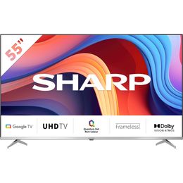 G (A bis G) Sharp QLED-Fernseher "Sharp 55GP6260E Quantum Dot Google TV 139 cm (55 Zoll) 4K Ultra HD" Fernseher silberfarben (silber) LED Fernseher Bestseller