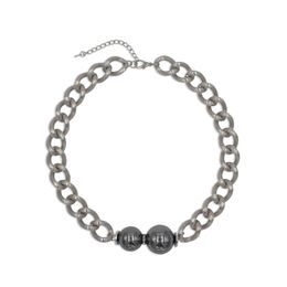 Collier Firetti "Chunky Pearl" Halsketten Gr. Metall, Länge: 62 cm Breite: 20 mm, grau (metallfarbengrau) Damen Colliers