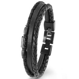 Lederarmband s.Oliver "2022637" Armbänder Gr. Edelstahl-Carbon-Leder, schwarz Herren Lederarmbänder