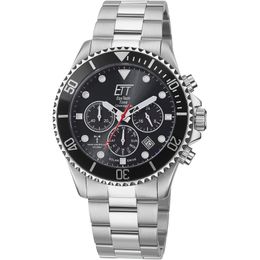 Funkchronograph ETT "Professional, EGS-11607-25M" Armbanduhren silberfarben (edelstahlfarben) Herren Solaruhren