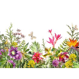 Livingwalls LIVING WALLS Fototapete "Designwalls Motley Flowers" Tapeten Gr. B/L: 3,5 m x 2,55 m, bunt (grün, weiß, rosa) Fototapeten Blumen