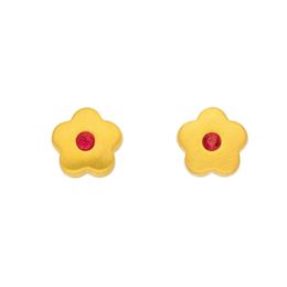 Adelia´s Paar Ohrhänger ADELIA´S "333 Gold Ohrringe Ohrstecker Blüte" Gr. Damen, Gelbgold 333, rot Damen Ohrhänger