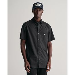 Kurzarmhemd Gant "Regular Fit Popeline Hemd leicht strapazierfähig pflegeleicht" Gr. XL, N-Gr, schwarz (black) Herren Hemden Kurzarm